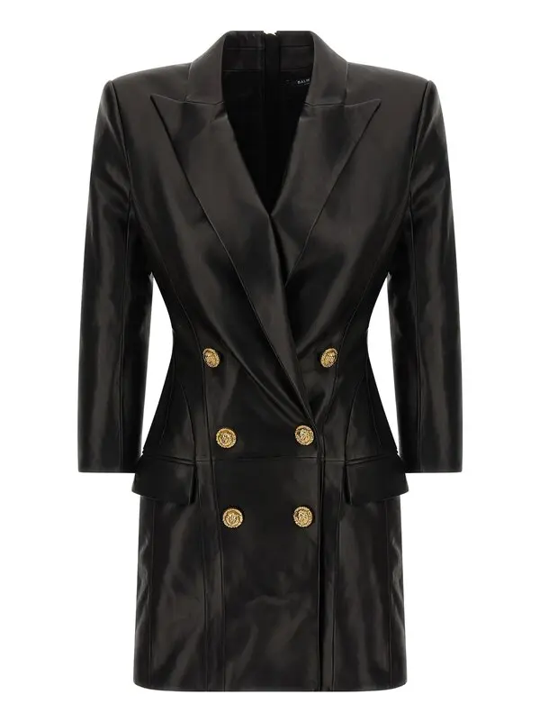 Balmain Leather Blazer Dress - Black
