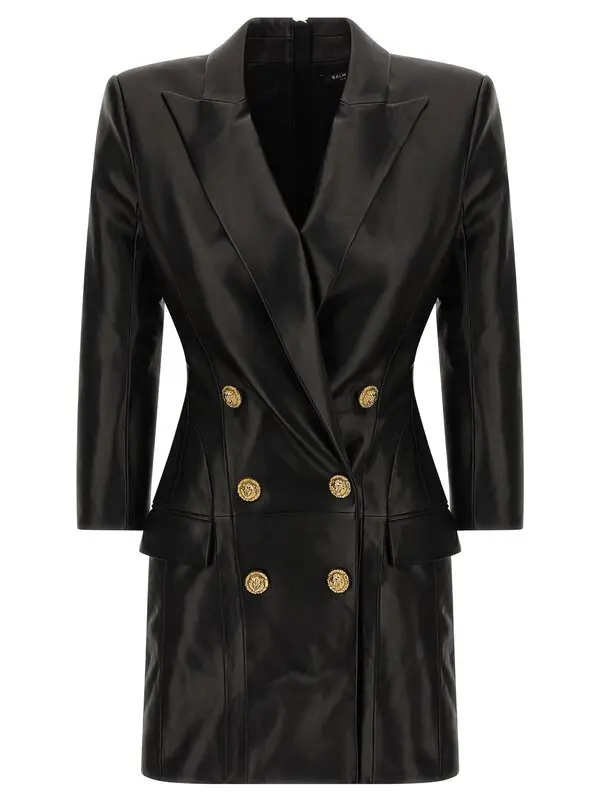 Balmain Leather Blazer Dress - Black