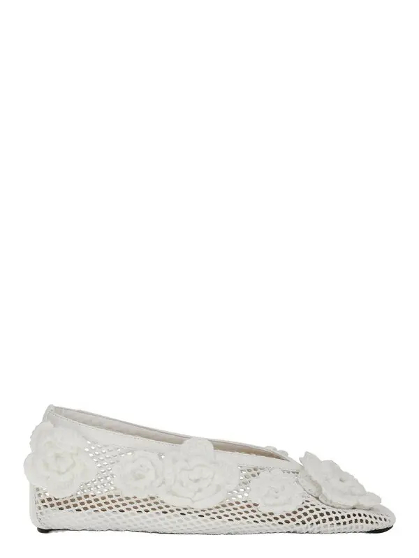 GANNI Jenny Mesh Ballerinas With Floral Crochet Detail - White