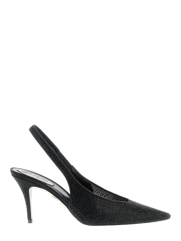 Rene Caovilla Crystal Embellished Slingback Heels - Black
