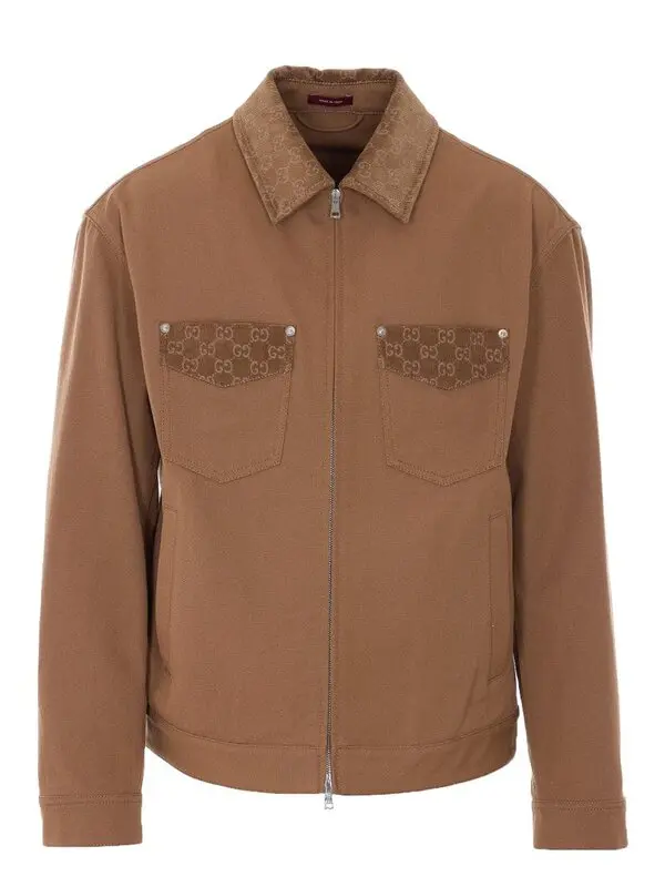 Gucci Gg Logo Print Jacket - Brown