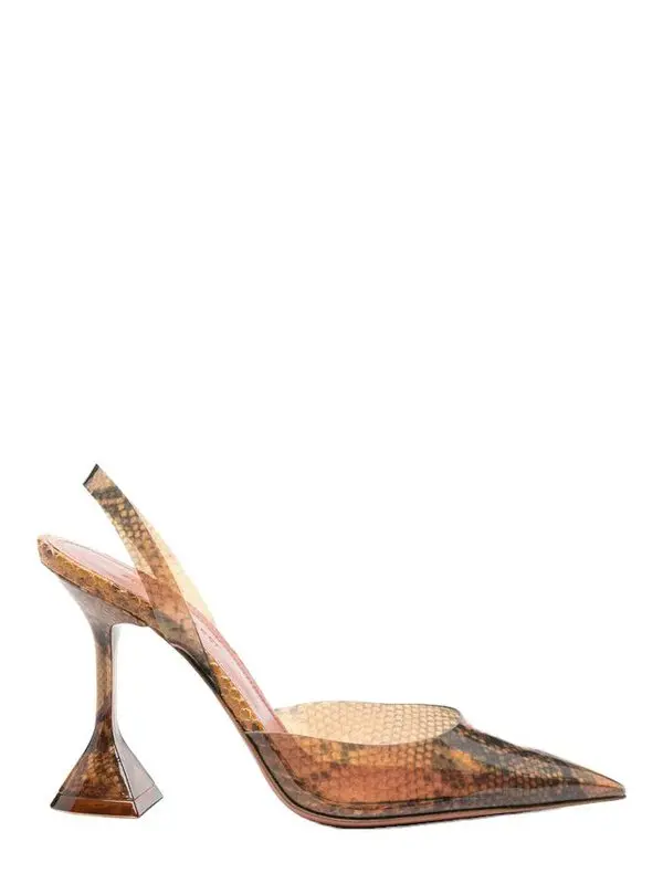 Amina Muaddi Snakeskin Effect Transparent Slingback Martini Heel Pumps - Brown
