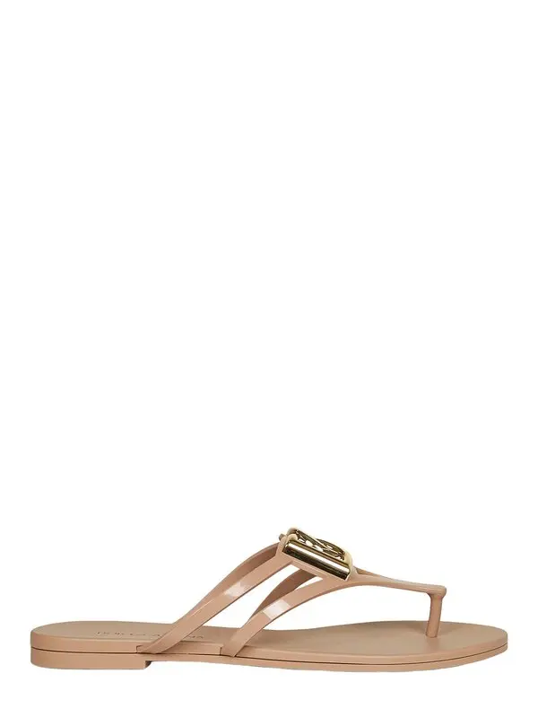 Dolce & Gabbana Powder Pink Rubber Logo Thong Sandals - Multicolor
