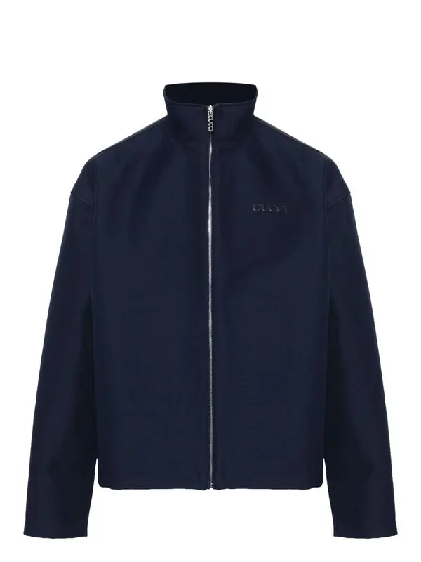 Gucci Wool Blend Jacket With Embroidered Logo - Blue