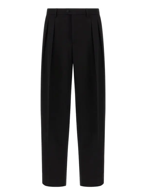 Dolce & Gabbana Wool Gabardine Trousers With Satin Side Bands - Black