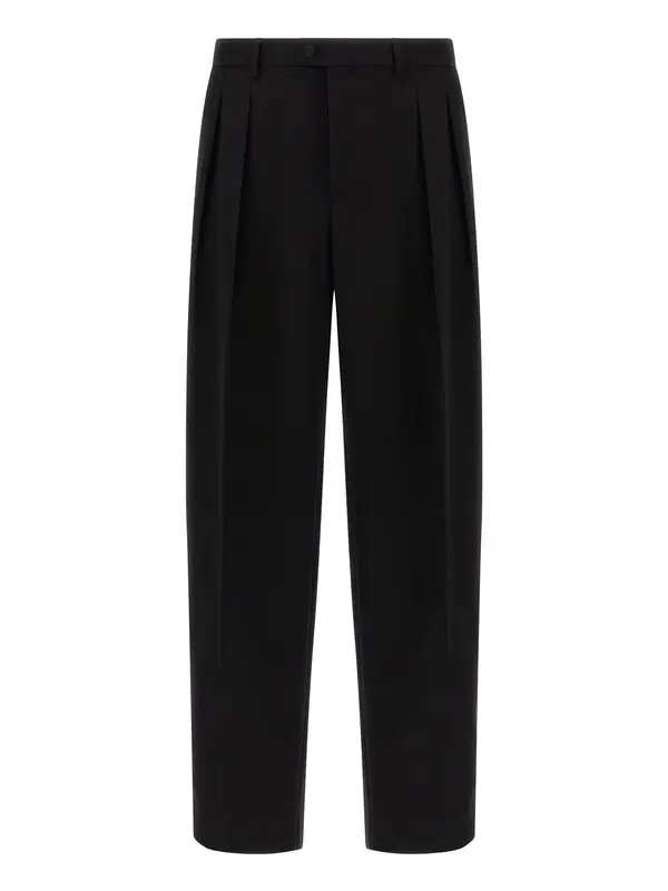 Dolce & Gabbana Wool Gabardine Trousers With Satin Side Bands - Black