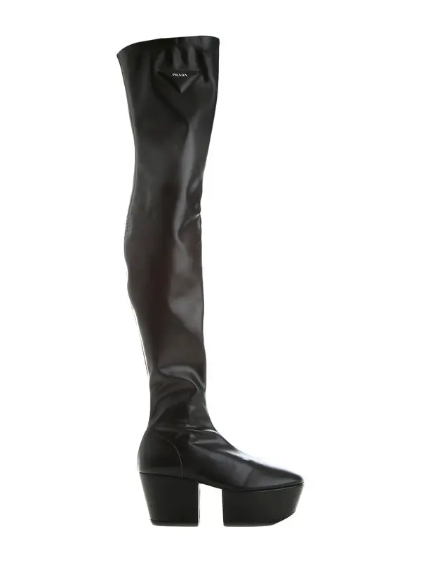 Prada Leather Over-the-knee Platform Boots With Side Zip - Black