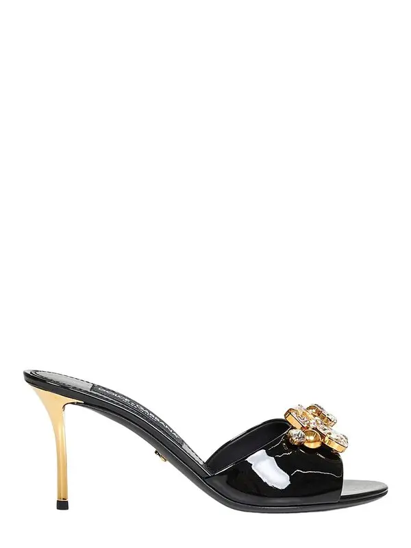 Dolce & Gabbana Black Patent Leather Crystal Embellished Sandals - Multicolor