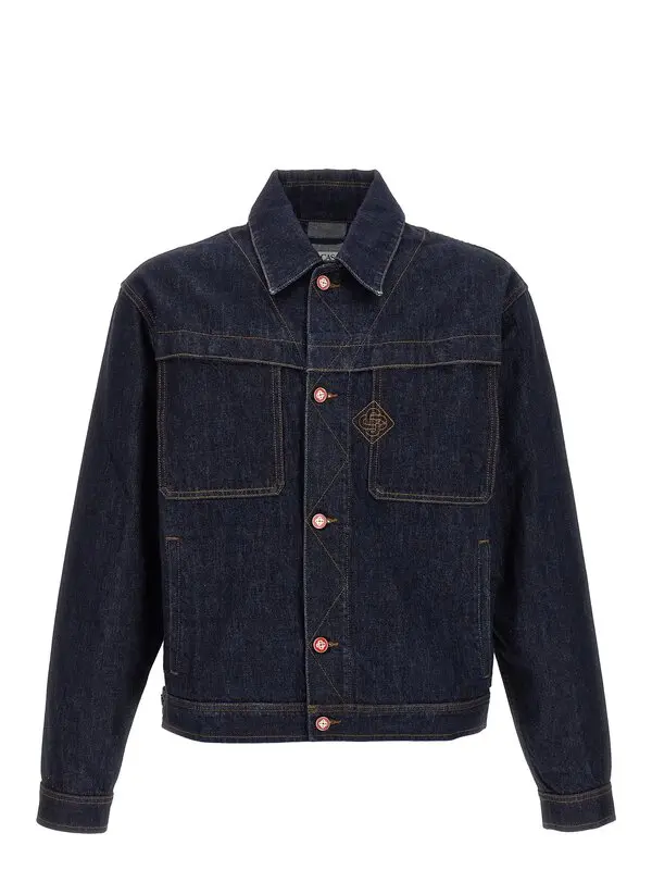 Casablanca Denim Jacket With Contrast Stitching And Logo Embroidery - Blue