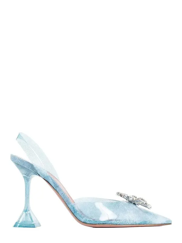 Amina Muaddi 95mm Rosie Glass Pumps With Crystal Bow Detail - Blue