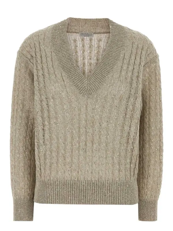 Brunello Cucinelli Dove Grey Linen Blend Sweater - Gray