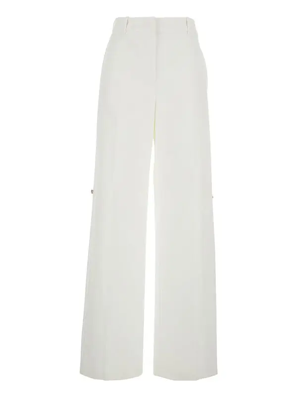 Fendi White Cotton Trousers With Straight Leg And Drawstring Detail - Multicolor