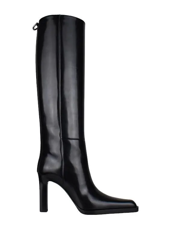 Saint Laurent Nina Leather Boots With Silver Ring Detail - Black