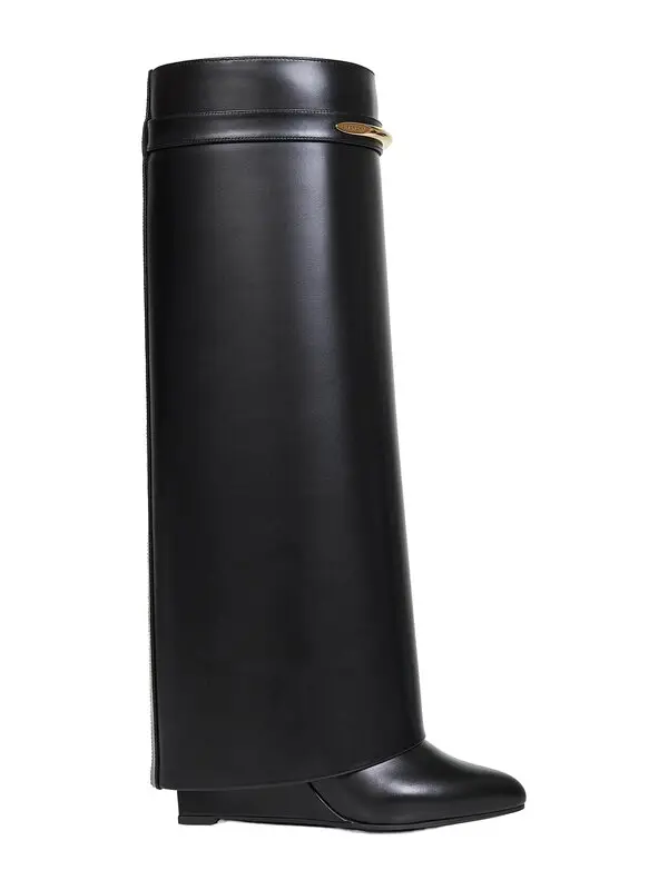 Givenchy Black Leather Shark Pinch Knee-high Wedge Boots - Multicolor