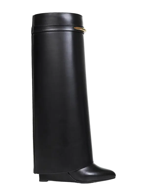 Givenchy Black Leather Shark Pinch Knee-high Wedge Boots - Multicolor