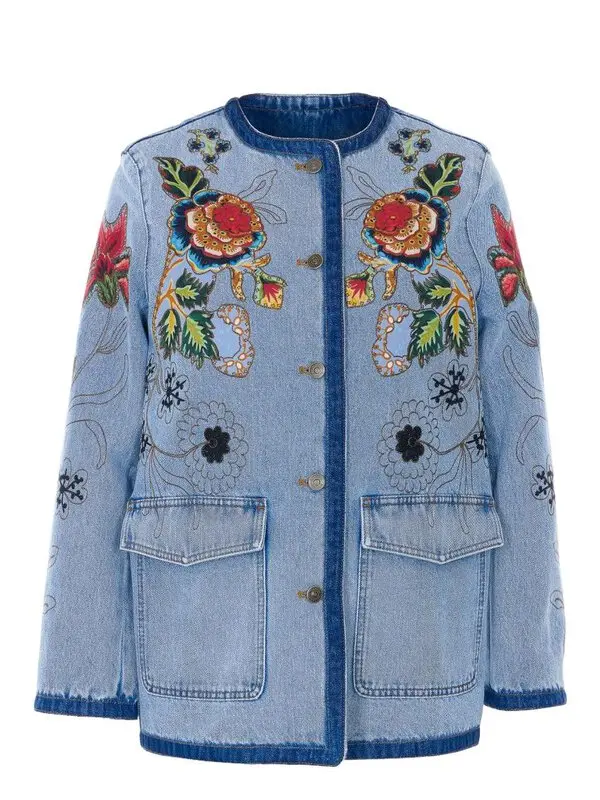 Valentino Garavani Embroidered Denim Jacket - Blue