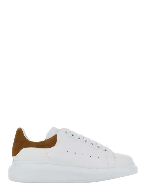 Alexander McQueen Leather Sneakers With Camel Suede Heel - White
