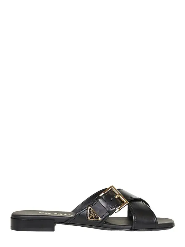 Prada Black Leather Slides With Buckle - Multicolor