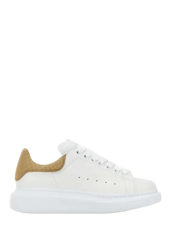 Alexander McQueen Leather Sneakers With Beige Quilted Heel - White