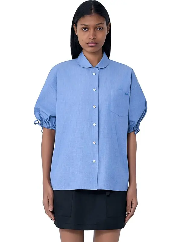 Prada Fil-à-fil Gathered Short Sleeve Shirt - Blue