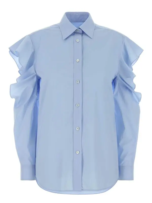 Moschino Light Poplin Shirt With Ruffle Detail - Blue