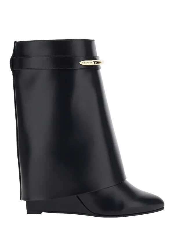 Givenchy Leather Wedge Heel Ankle Boots With Logo Plate - Black