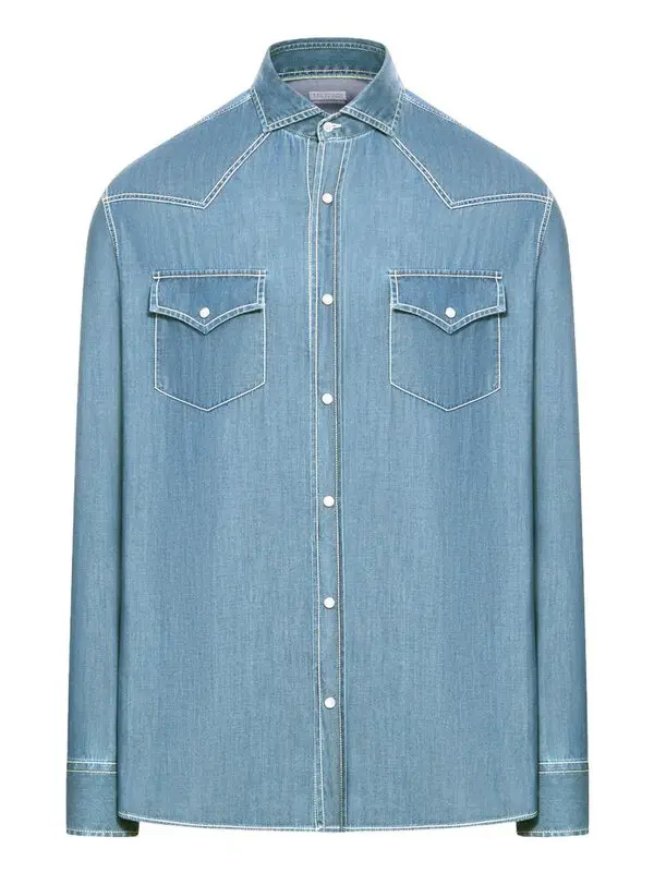 Brunello Cucinelli Long-sleeved Denim Shirt - Multicolor