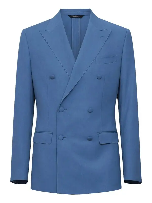 Dolce & Gabbana Avio Blue Wool Poplin Double-breasted Jacket - Multicolor