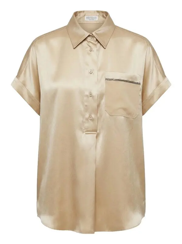 Brunello Cucinelli Cotton And Silk Satin V-neck Top - Multicolor