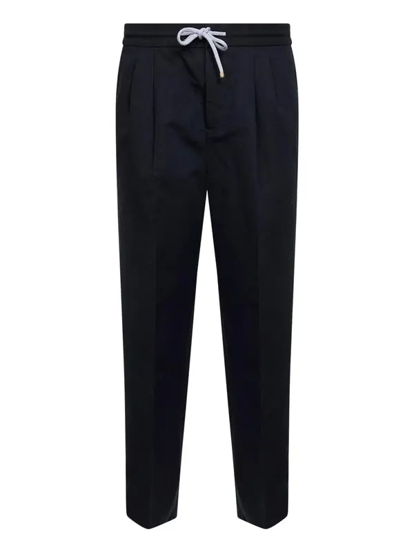 Brunello Cucinelli Navy Blue Linen And Cotton Drill Trousers - Multicolor