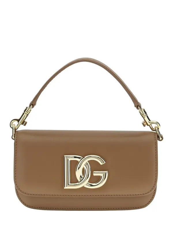Dolce & Gabbana Leather Handbag With Monogram Applique - Brown