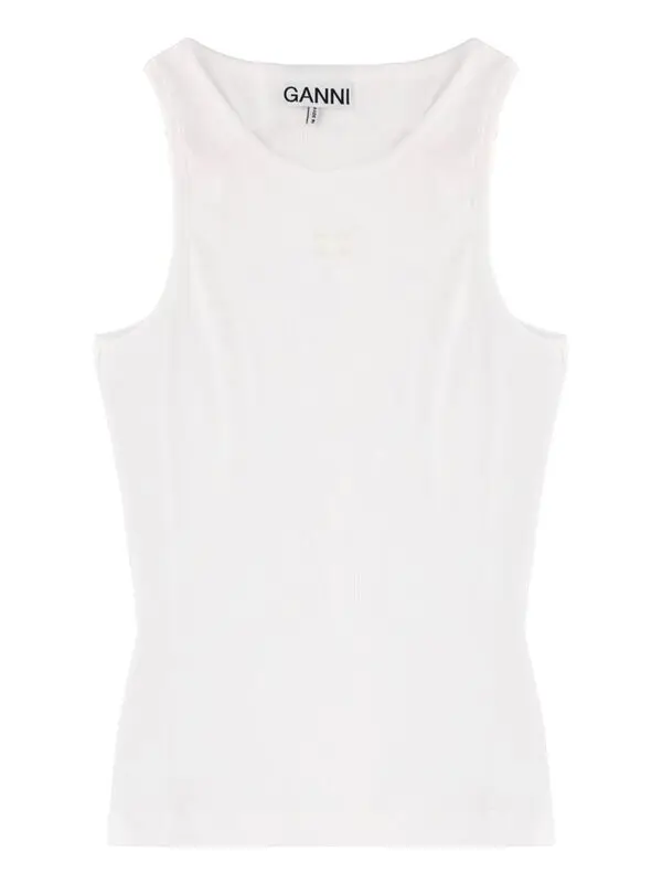 GANNI Ribbed Logo Tank Top - White