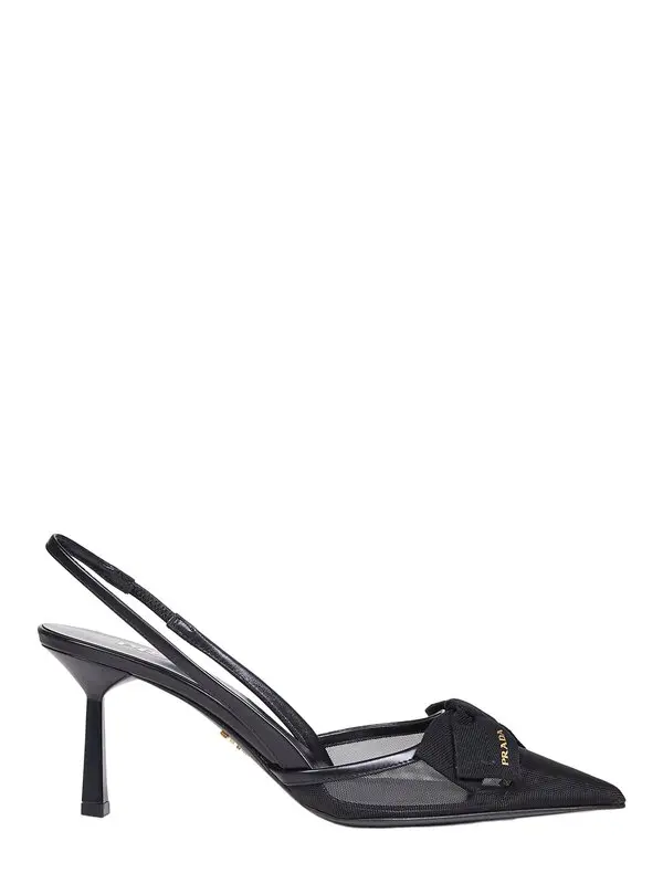 Prada Black Mesh Slingback Pumps With Bow Detailing - Multicolor