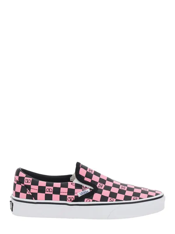 Valentino Garavani Low Top Sneakers With Check Motif And All-over Vlogo Print In Cotton - Multicolor