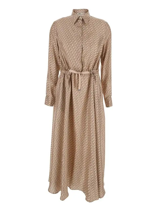 Herno Printed Silk Dress With Classic Collar - Multicolor