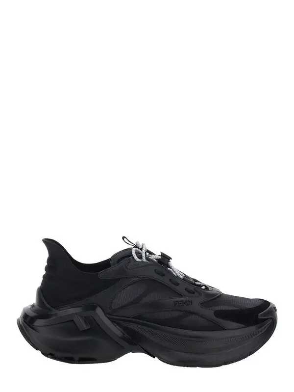 Fendi F-light' Low Top Sneakers With Ff Motif And Chunky Sole - Black