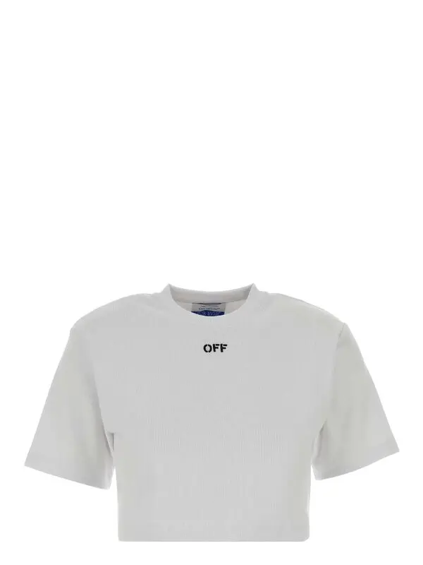 Off-White Cropped T-shirt With Ribbed Texture - White