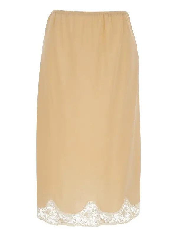 Saint Laurent Silk Skirt With Lace Hem - Multicolor