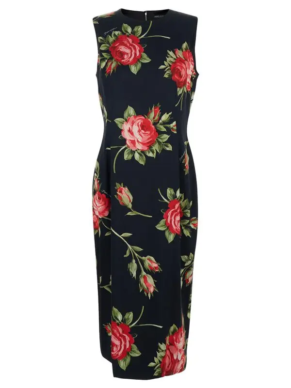 Dolce & Gabbana Black Silk Sleeveless Floral Print Dress - Multicolor