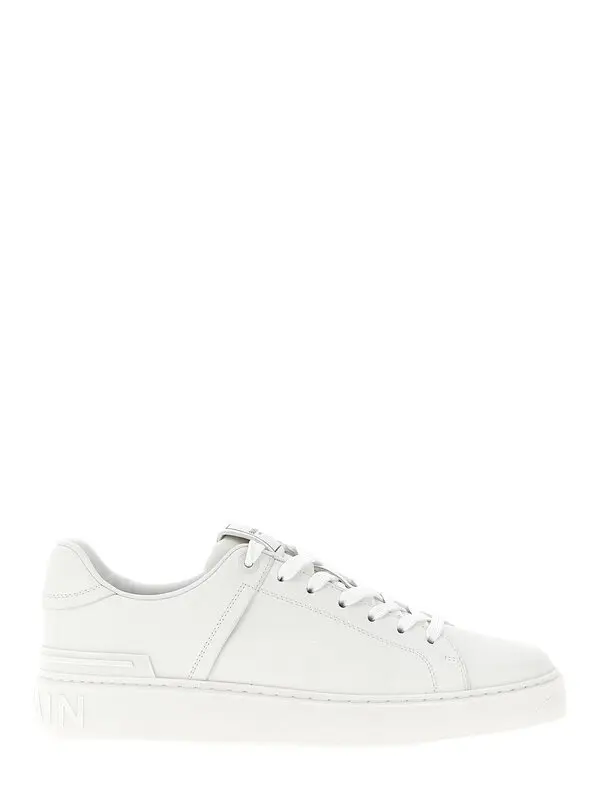 Balmain B-court Calf Leather Lace-up Sneakers With Embossed Logo Sole - White
