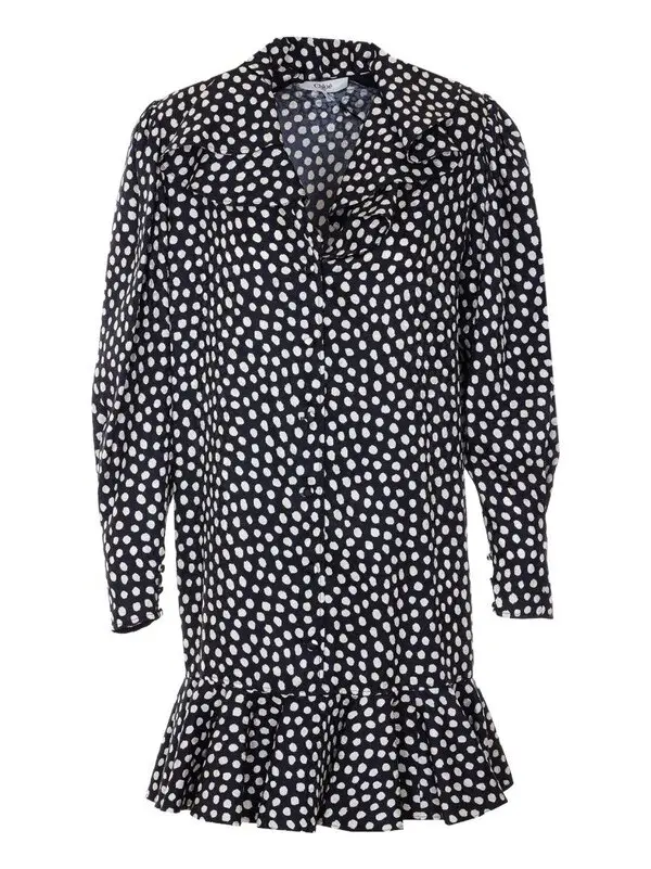 Chloé Silk Jacquard Long Sleeve Mini Dress - Black