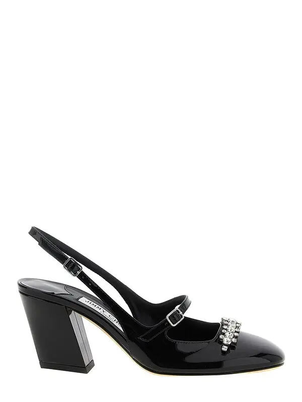 JIMMY CHOO Belinda Patent Leather Slingback With Crystal Embellishment - Black