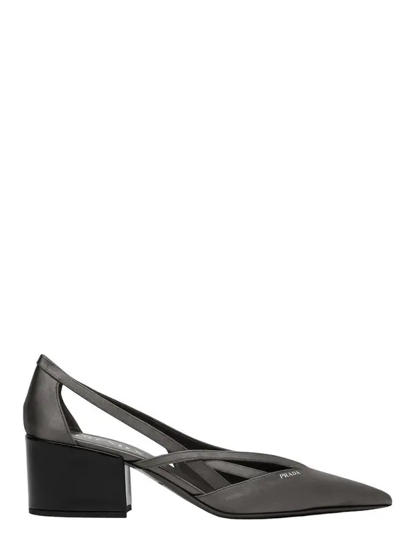 Prada Slate Grey Satin Decollete With Cut Outs - Gray