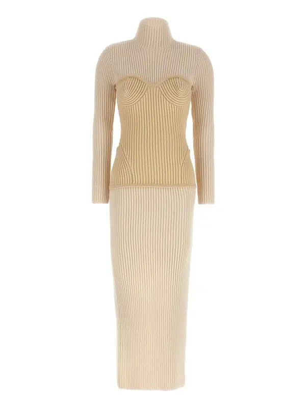 JEAN PAUL GAULTIER Ribbed Merino Wool Corset Dress - Cream