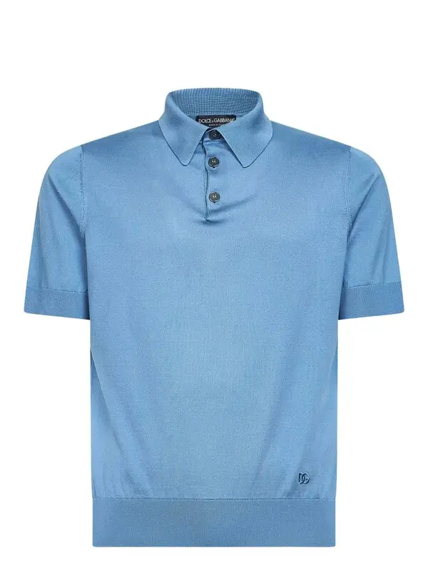 Dolce & Gabbana Light Blue Silk Knit Polo Shirt - Multicolor
