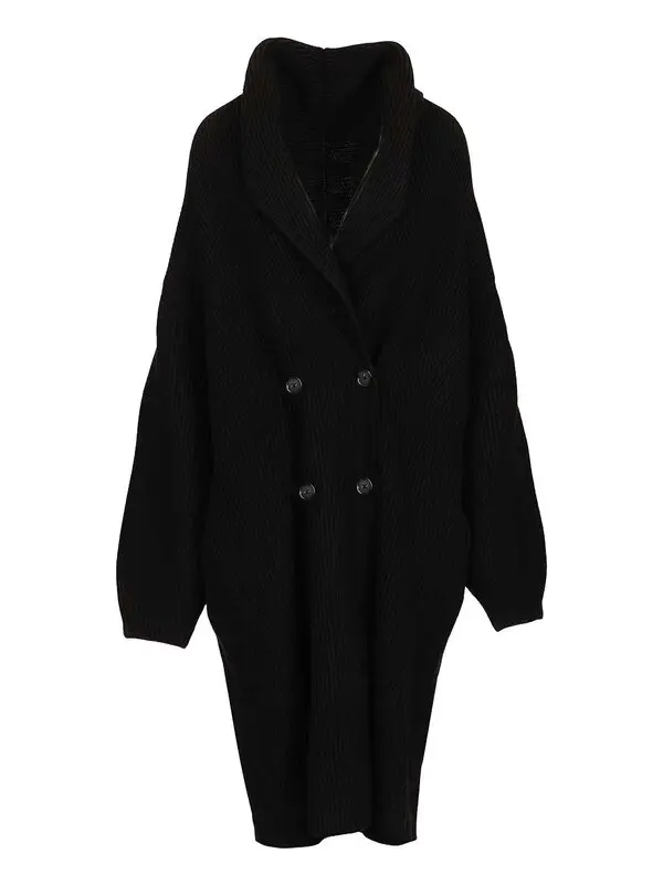 TOTEME Long Double-breasted Ribbed Wool Cardigan - Black