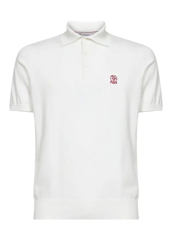Brunello Cucinelli White Lightweight Cotton Knit Logo Polo Shirt - Multicolor