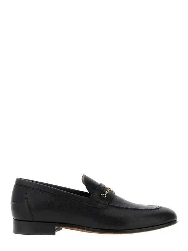 Valentino Garavani Vlogo Signature Goat Leather Loafers With Chain Detail - Black