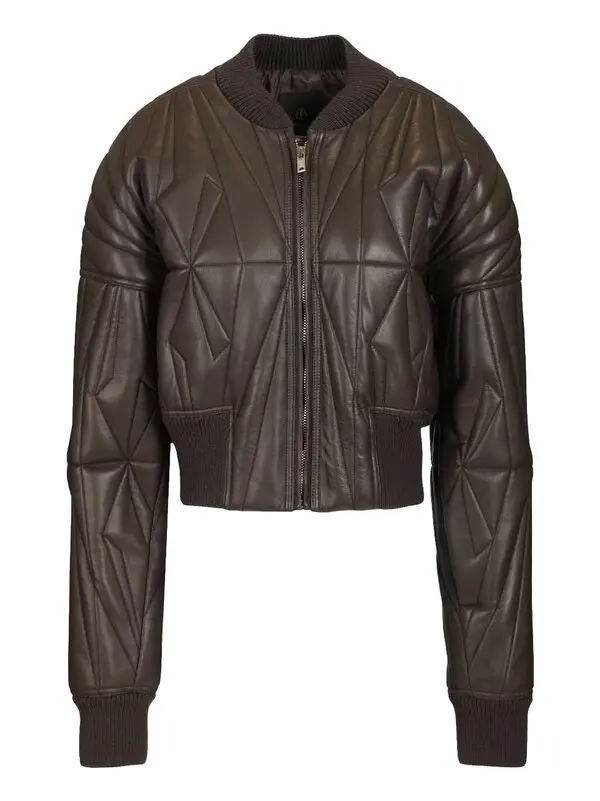 Moncler Geocamo Cropped Leather Jacket - Brown