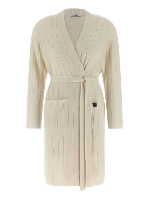 Max Mara Giusto Ribbed Cashmere Belted Cardigan - White